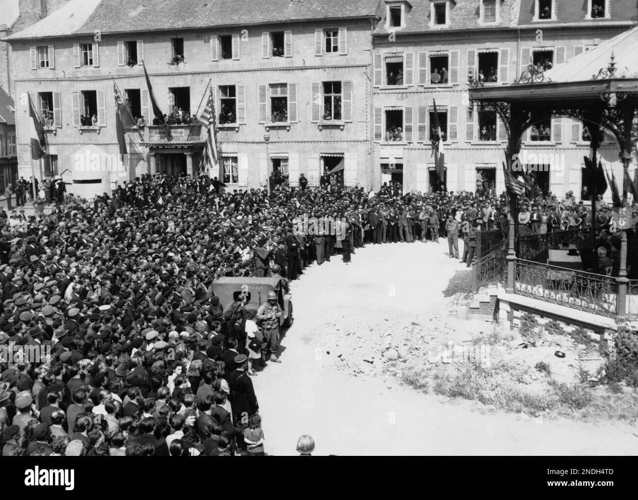 Civilians gather in the Town Square, Cherbourg, in France on July 2 ...