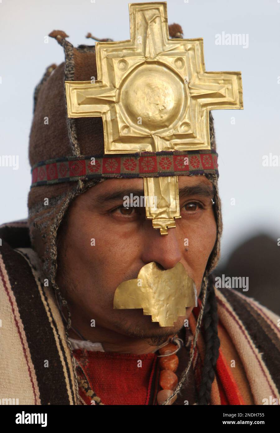 A man wears a "Maskaypacha" on his forehead, the Incas' sign of ...