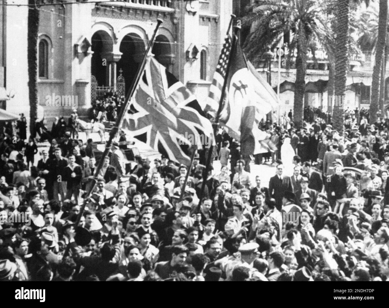 Represented are the flags of the United States, Great Britain, and the ...