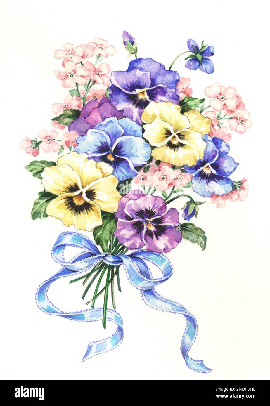 Blue flowers on painted Cut Out Stock Images & Pictures - Alamy