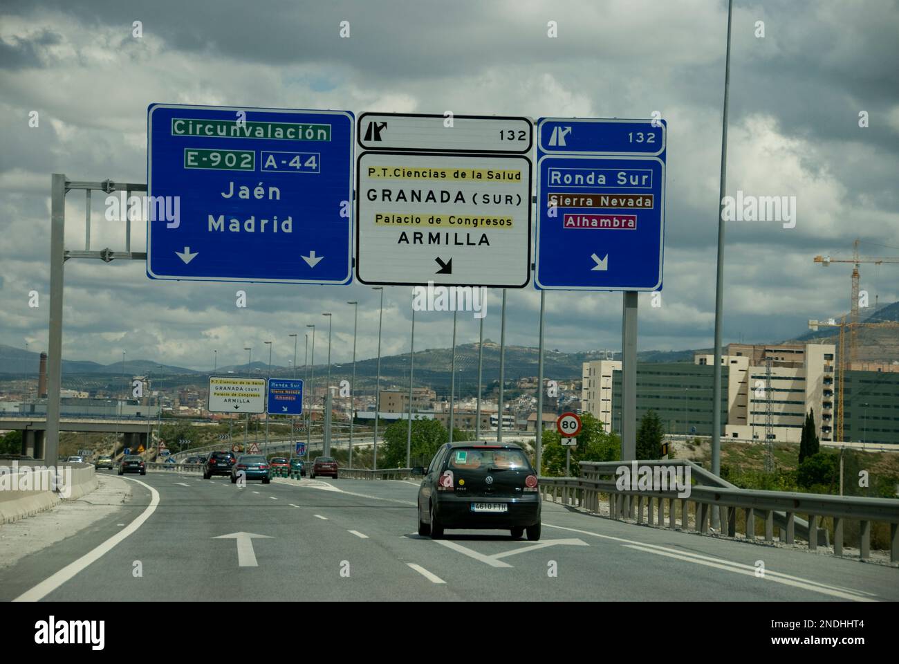 Signs and cars on motorway, Granada, Andalusia, Spain Stock Photo - Alamy