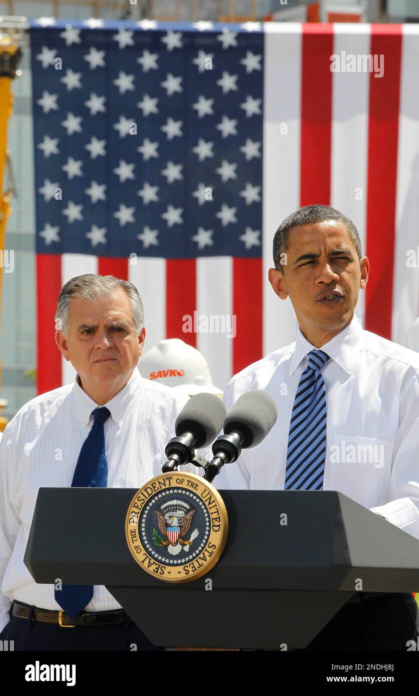 President Barack Obama, accompanied by Transportation Secretary Ray ...