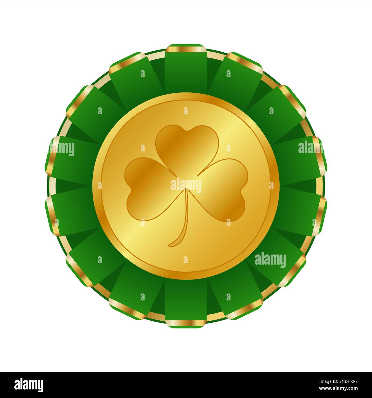 St. Patrick's Day gold shamrock and green ribbon award. Good luck icon ...