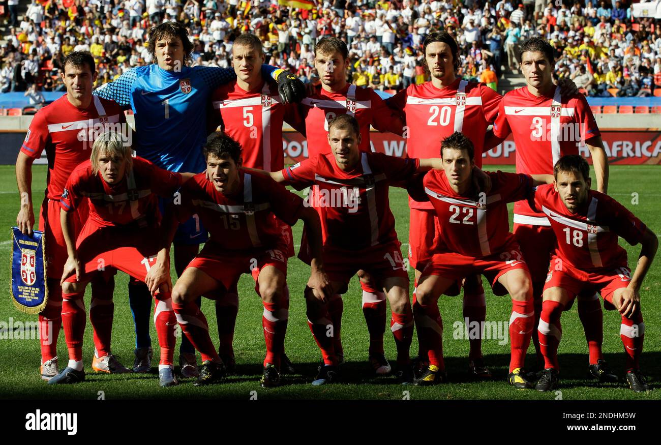 Serbia players, front row from left, Milos Krasic, Nikola Zigic, Milan ...