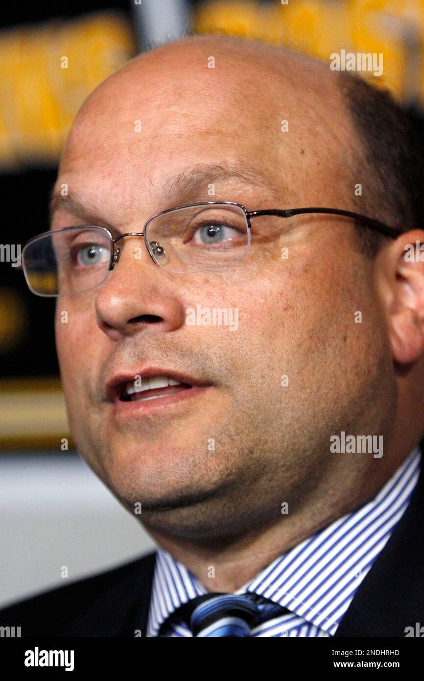 Boston Bruins general manager Peter Chiarelli speaks during a news ...