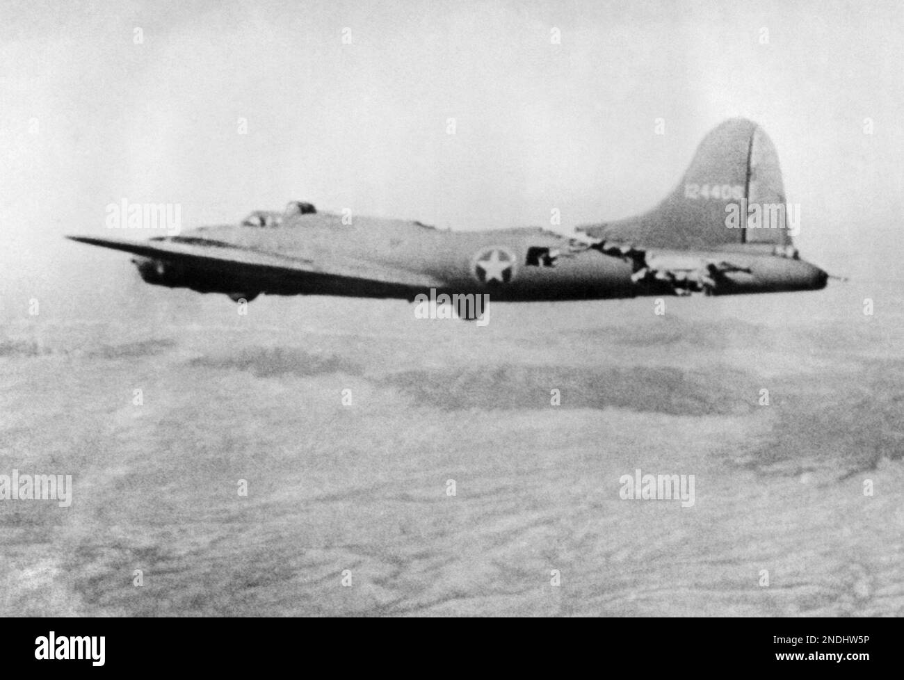 A German fighter plane, crashed into this flying fortress while it was ...