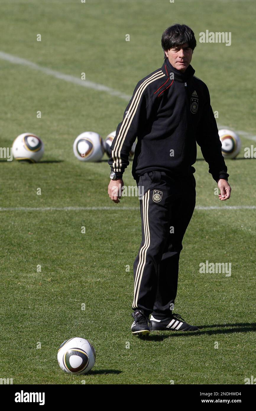 Germany head coach Joachim Loew looks on during a pre-match training ...