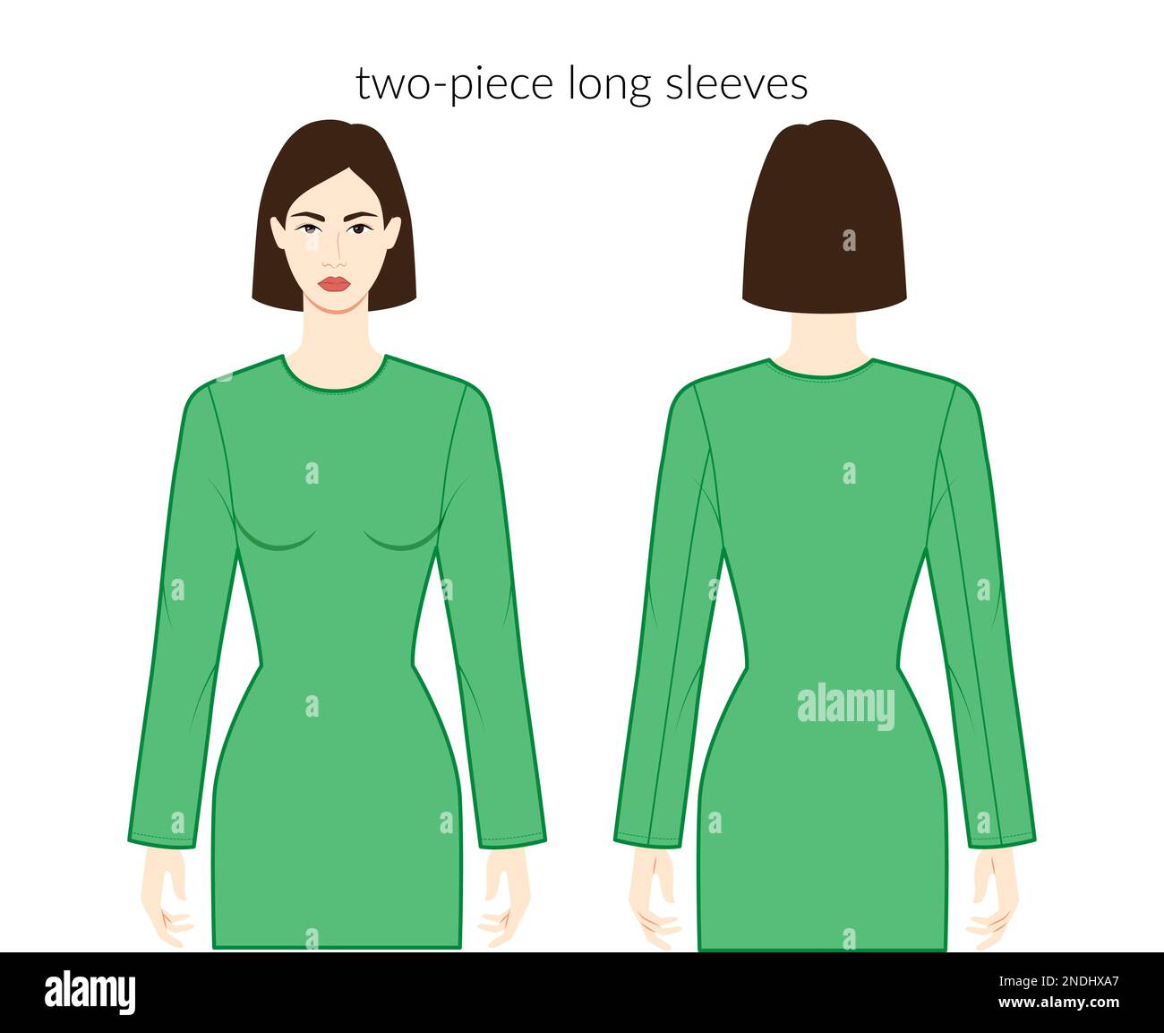 Two-piece sleeves long length clothes character beautiful lady in green ...