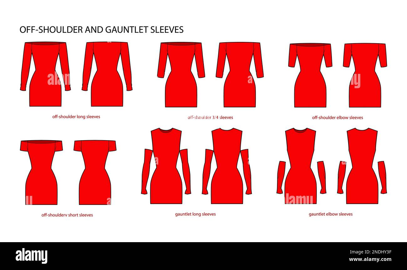 Set of Off-shoulder and gauntlet sleeves clothes long, short, elbow, 3 ...