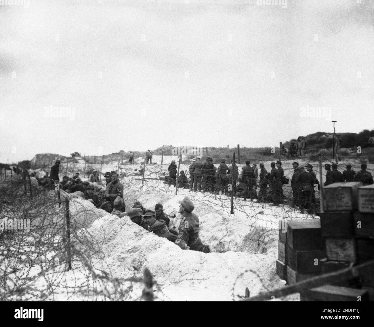 Nazi prisoners rounded up in the invasion areas seen in trenches and ...