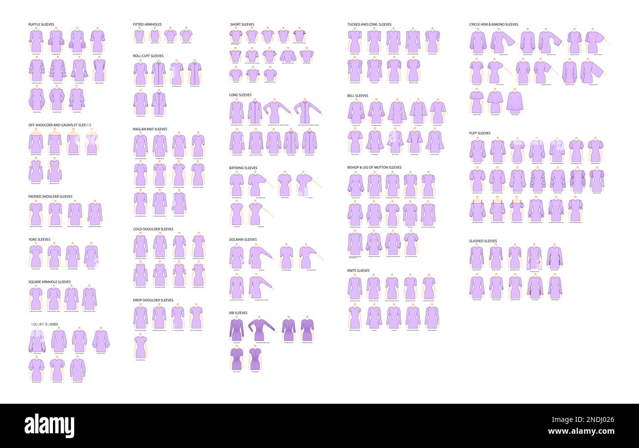 Set of sleeves - long, short, puff, knit, circle, rib, tucked, armhole ...