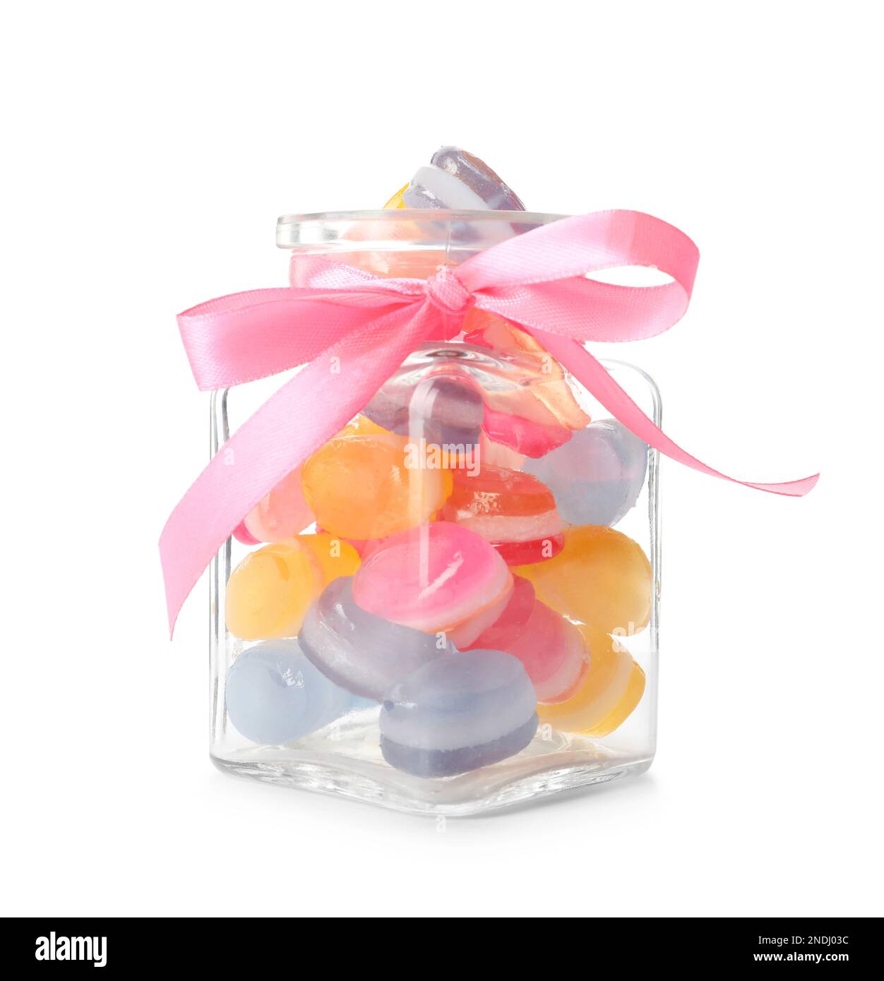 Colorful hard candies in glass jar isolated on white Stock Photo - Alamy