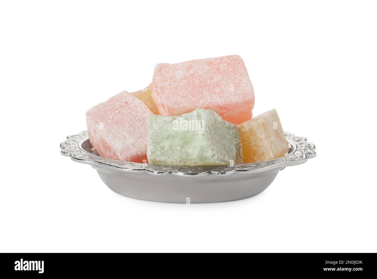 Turkish delight dessert in plate on white background Stock Photo - Alamy