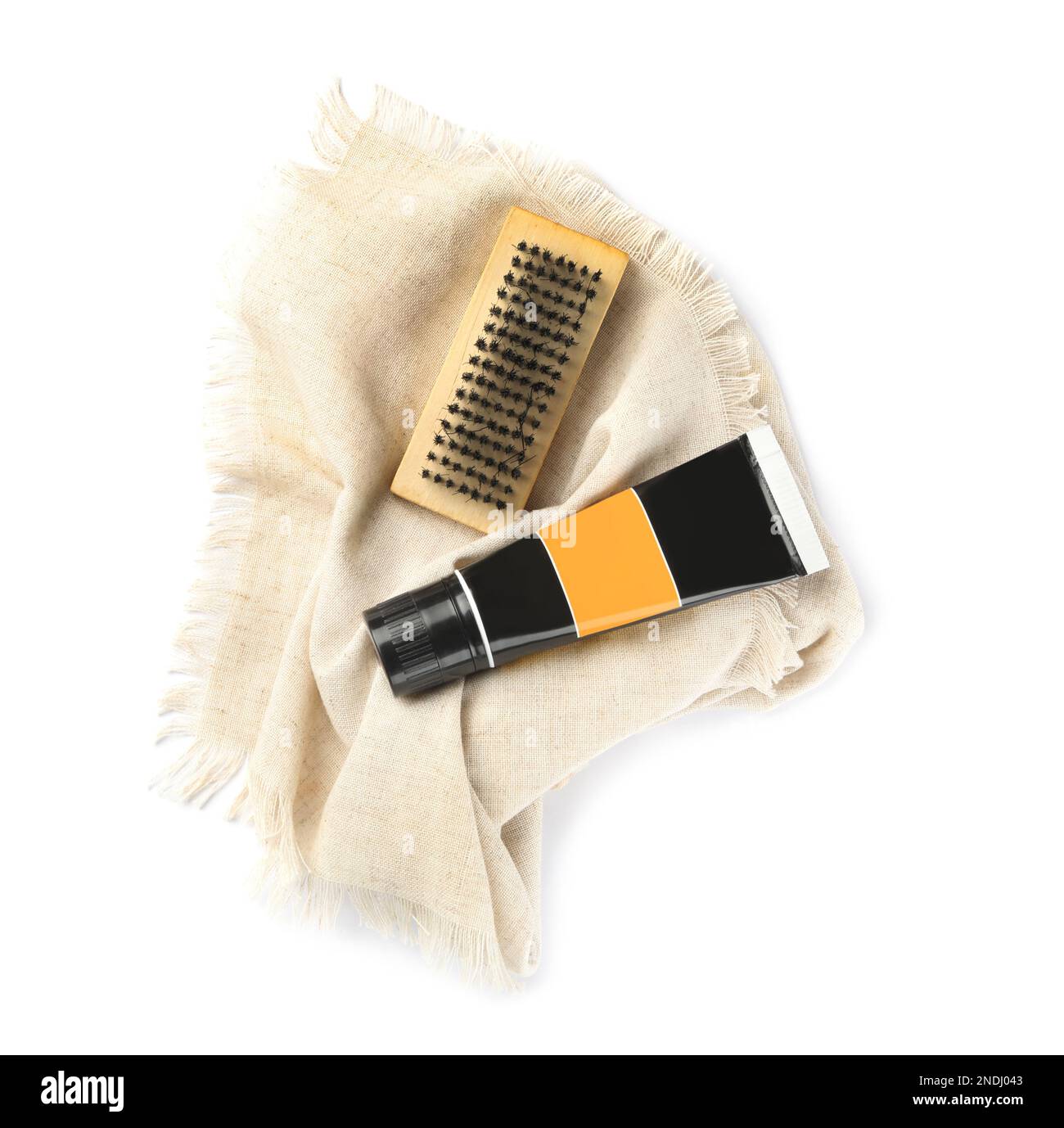 Set of shoe care products on white background, top view Stock Photo - Alamy