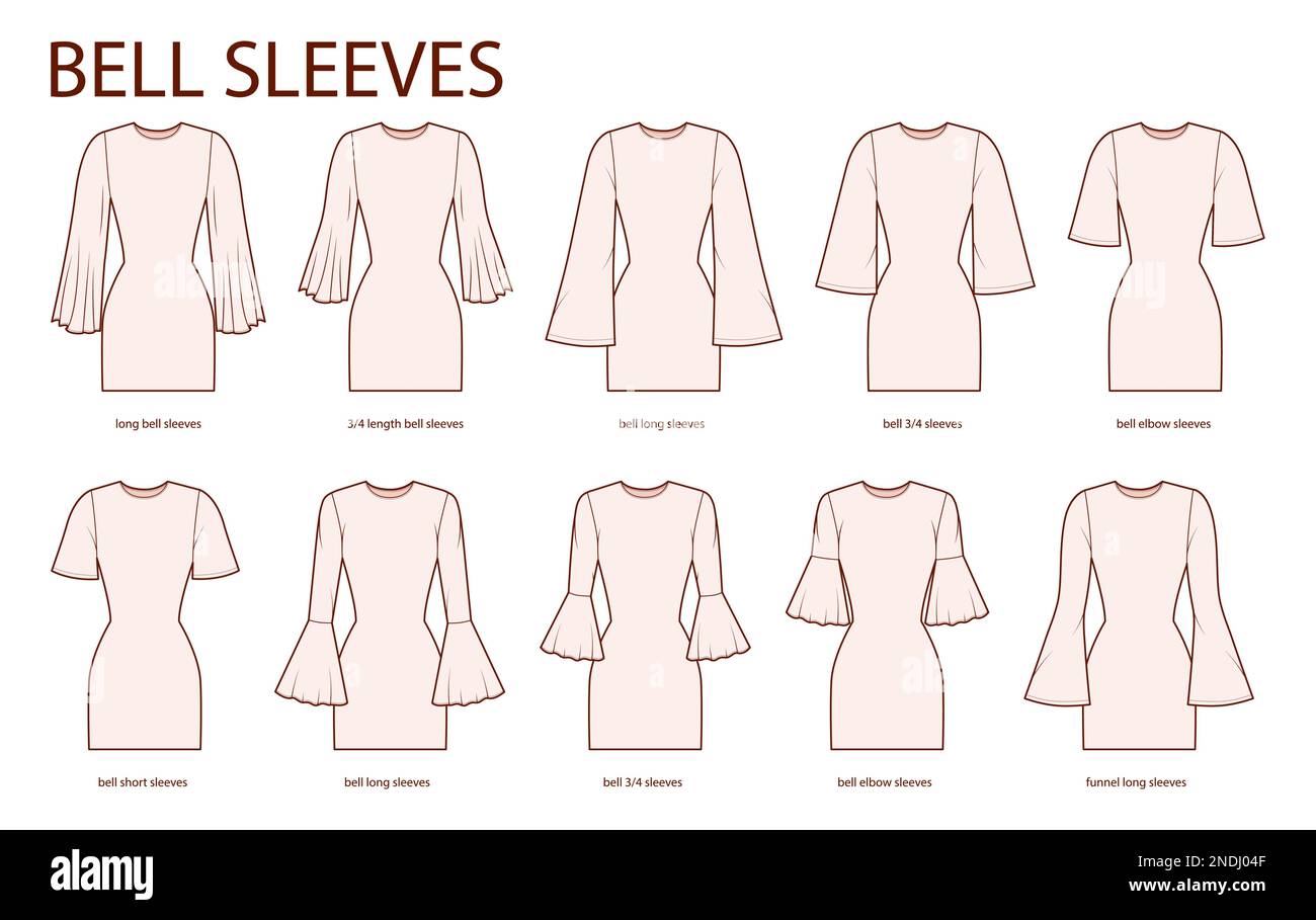 Set of Bell sleeves clothes long, short, 3-4, elbow length funnel ...