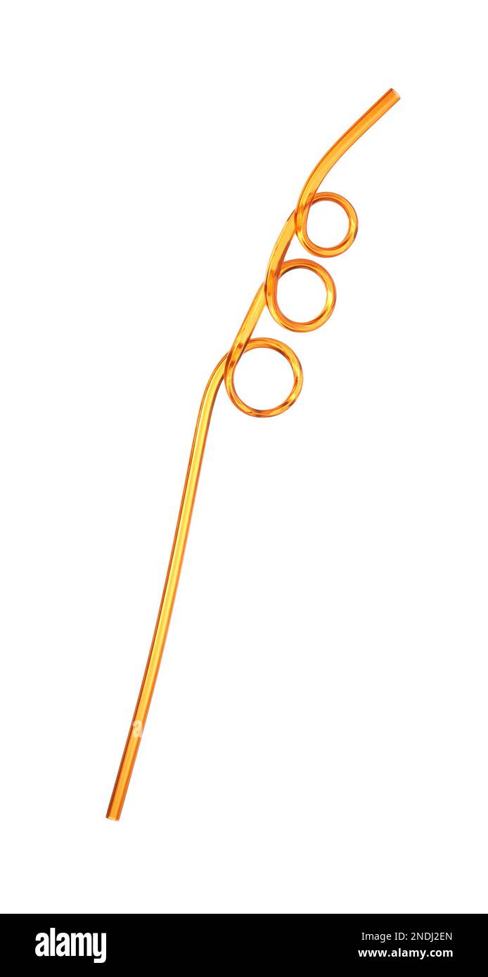 Orange plastic loop straw for drink isolated on white Stock Photo - Alamy