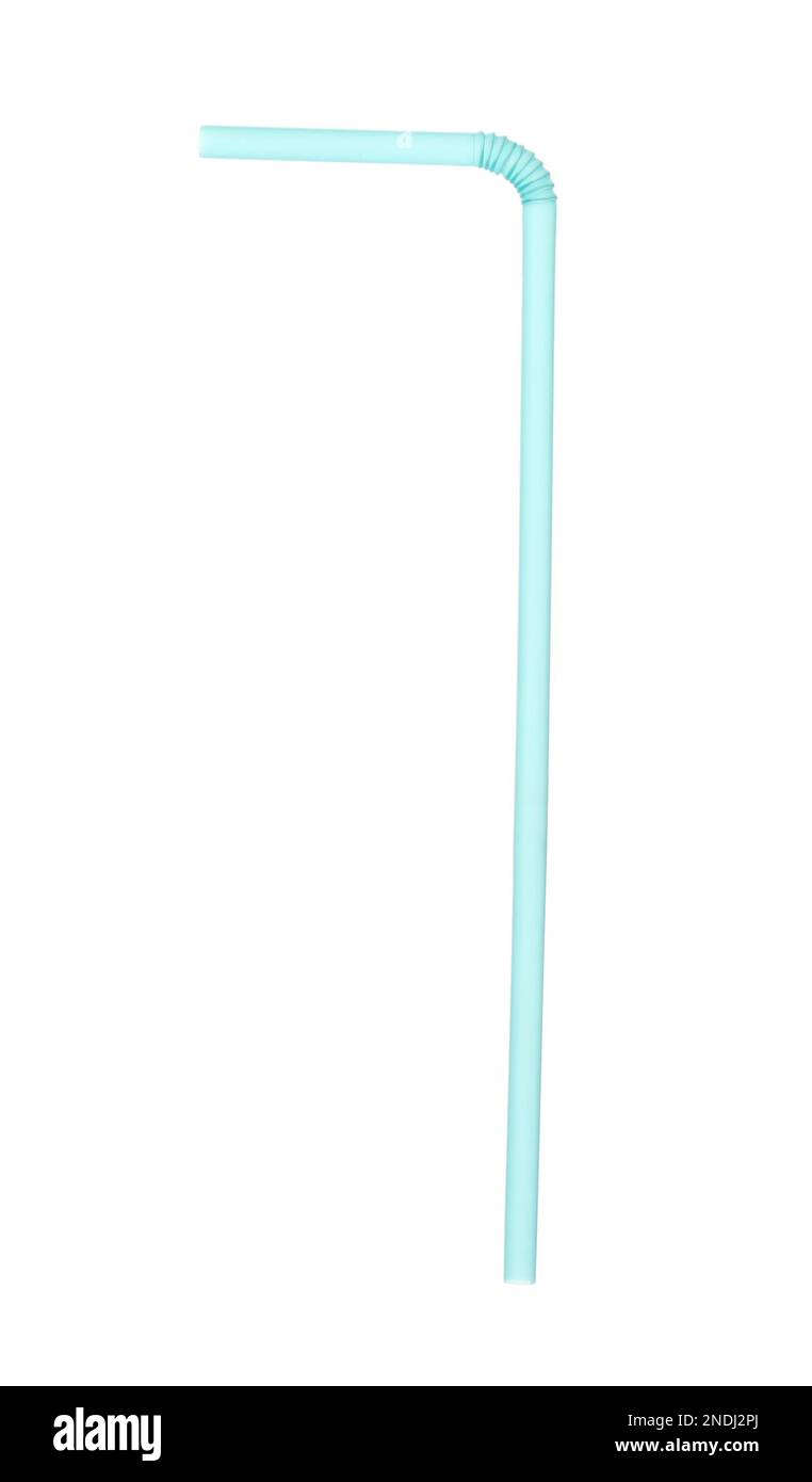 Light blue plastic straw for drink isolated on white Stock Photo - Alamy