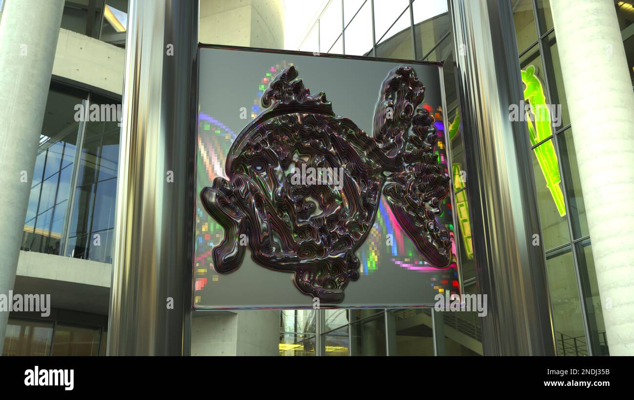 A 3D artistic Illustration of a fish with colorful concentric rings ...