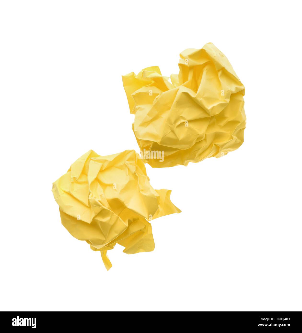 Crumpled sheets of yellow paper on white background, top view Stock ...