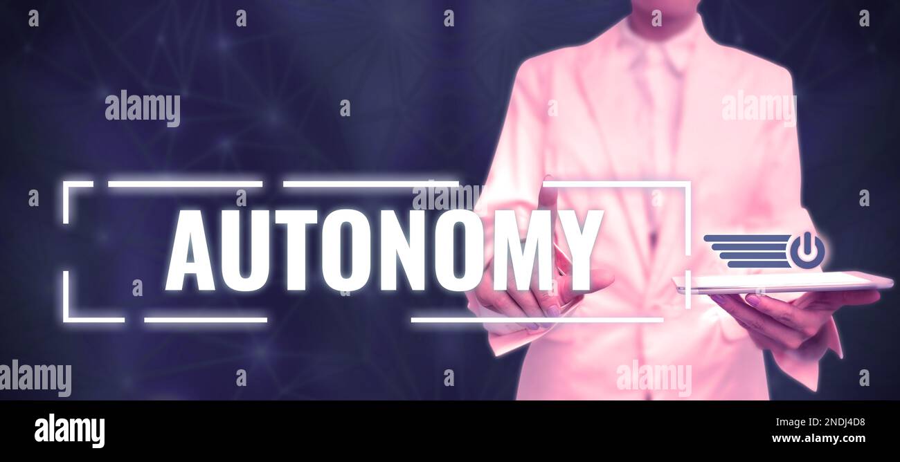 Sign displaying Autonomy. Internet Concept vehicle that can guide itself without human ...