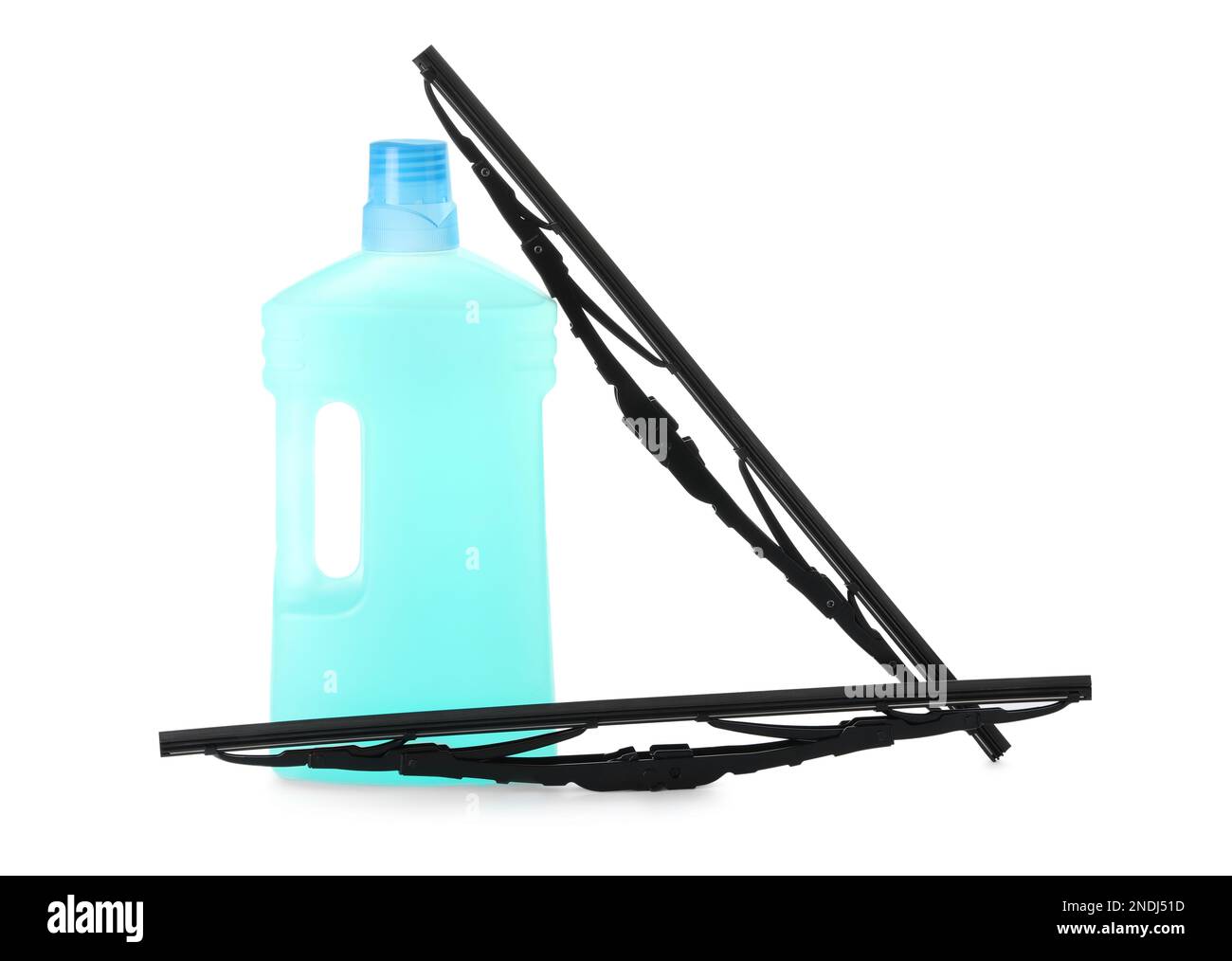 Bottle of windshield washer fluid and wipers on white background Stock ...