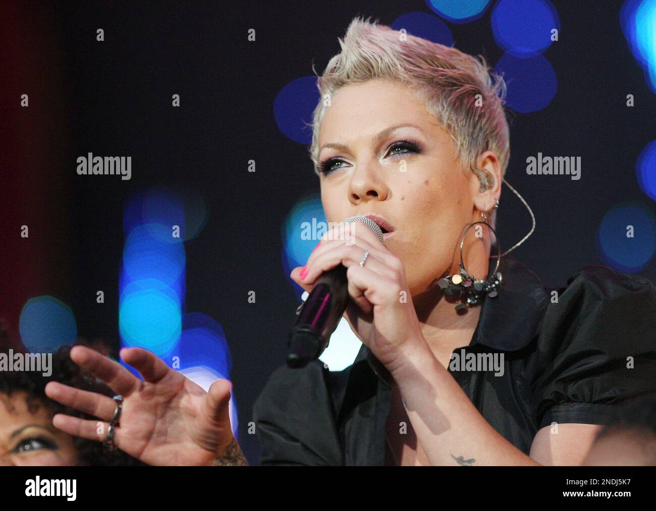 US singer Pink performs on stage during the opening night of the UK ...