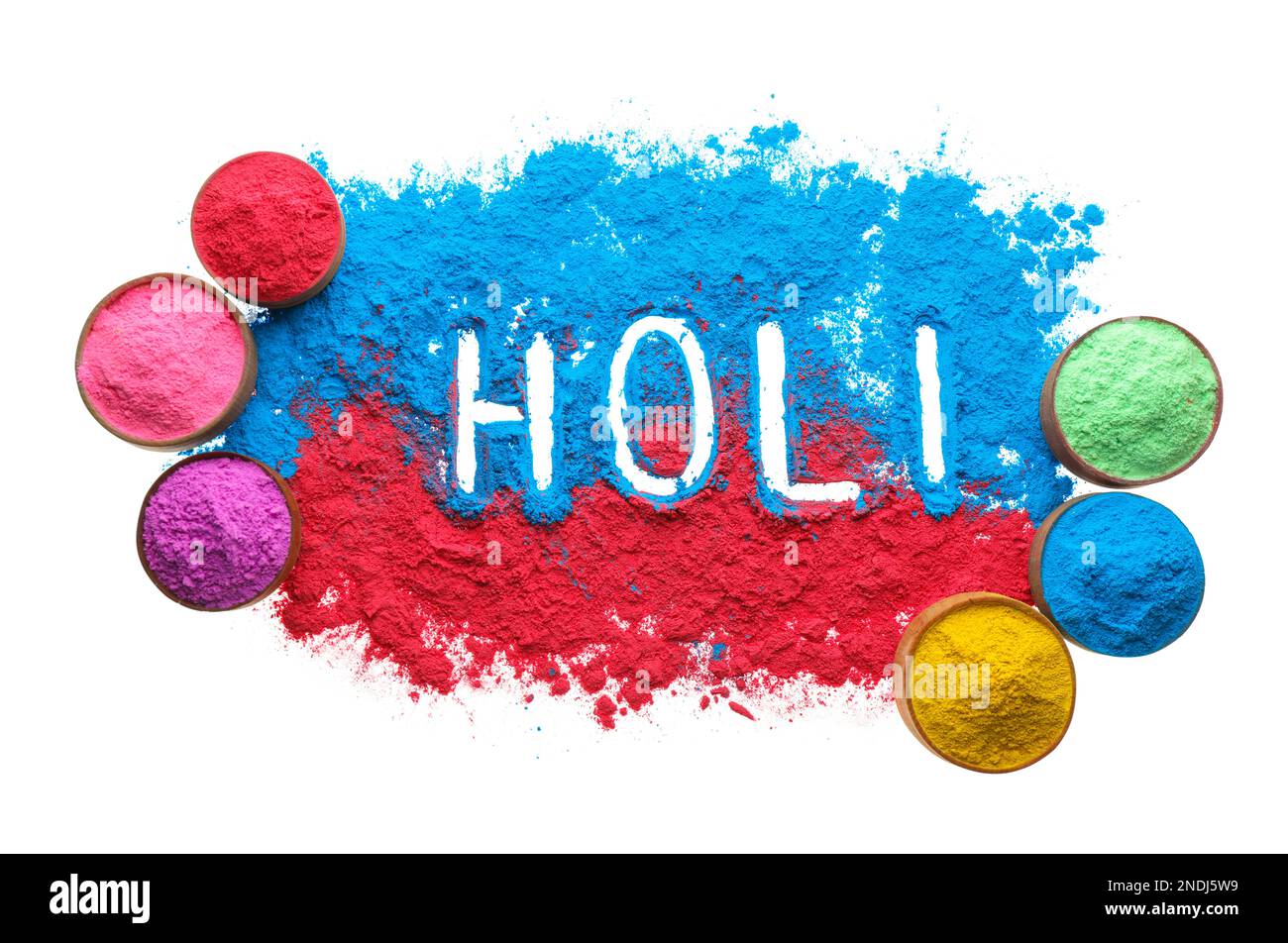 Colorful powders with word Holi on white background, top view Stock ...