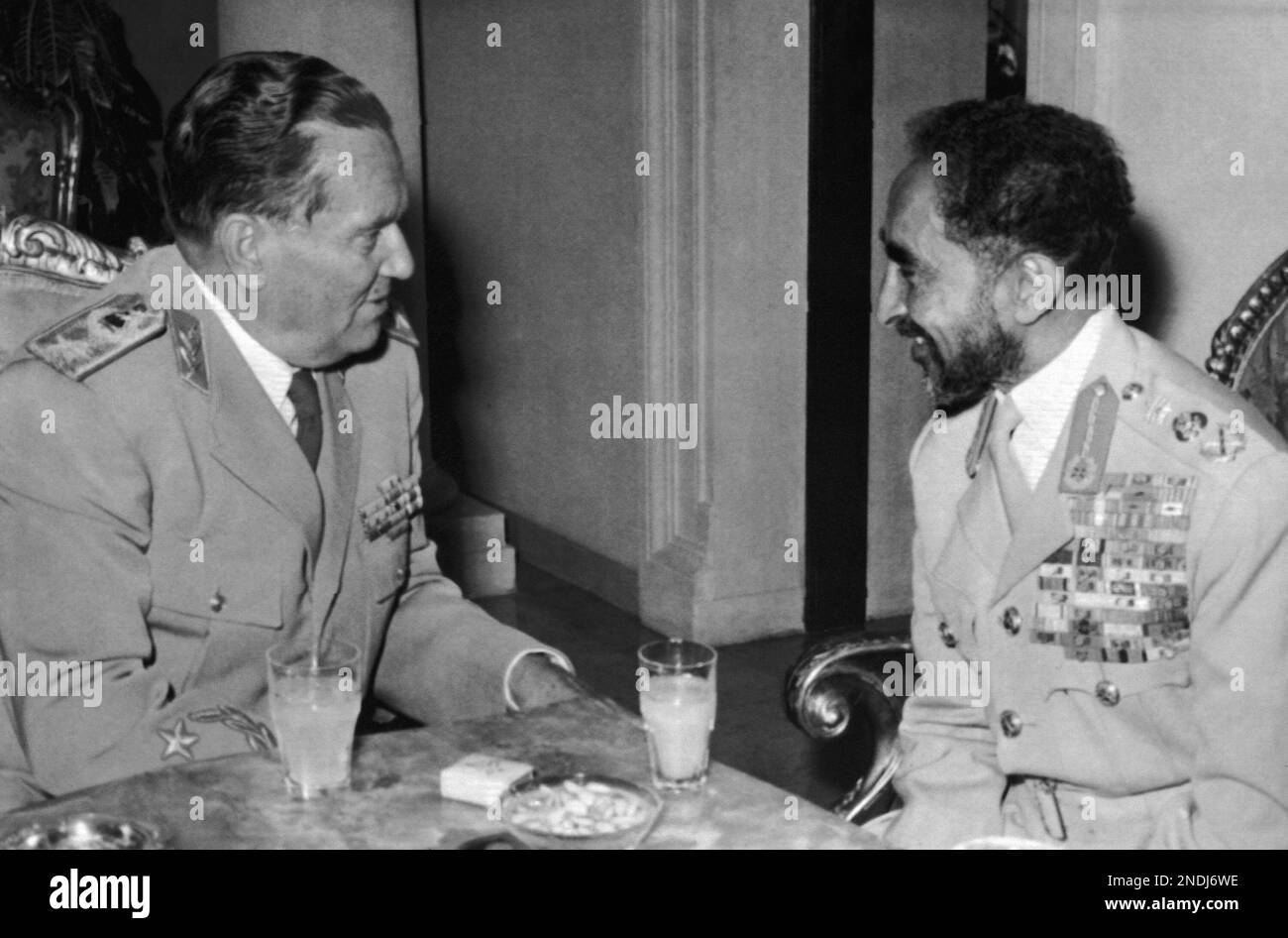 President Josip Broz Tito of Yugoslavia talks with Emperor Haile ...