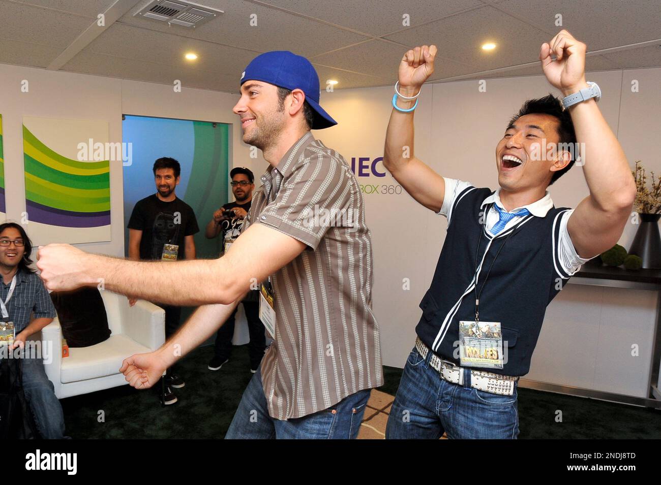 LOS ANGELES - JUNE 15: Actors Zachary Levi (L) and James Kyson-Lee play ...