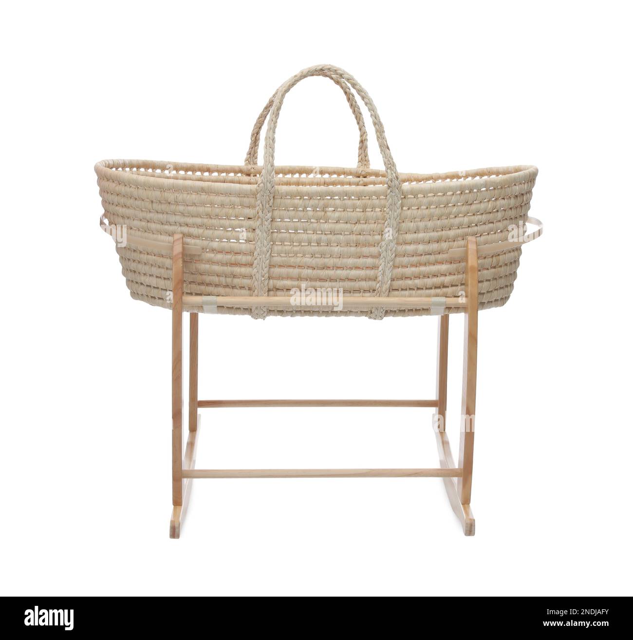 Wicker crib on white background. Interior element Stock Photo - Alamy