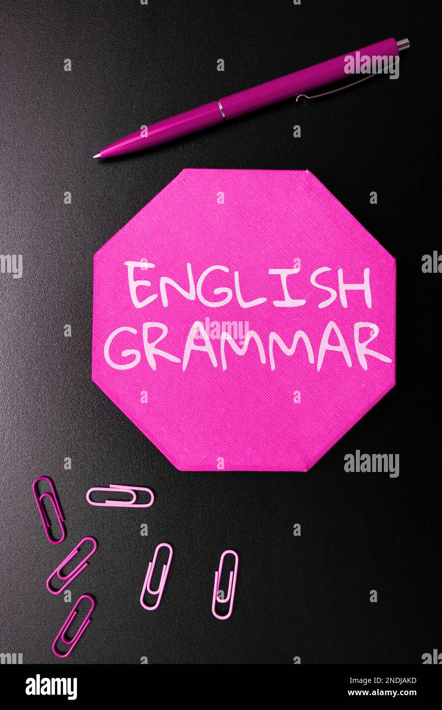 Text caption presenting English Grammar. Word for courses cover all ...