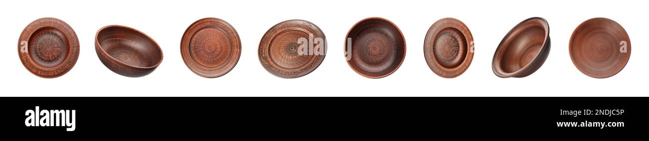 Set with clay dishes on white background. Banner design Stock Photo - Alamy