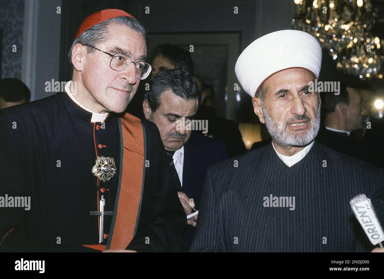 Grand Mufti Sheikh Hassan Khaled of Lebanon, right, pictured in Paris ...