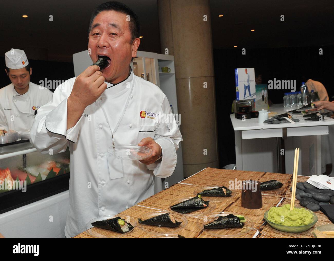 Chef Nobu Matsuhisa serves out of the FIJI Water Kitchen at the "Silver ...