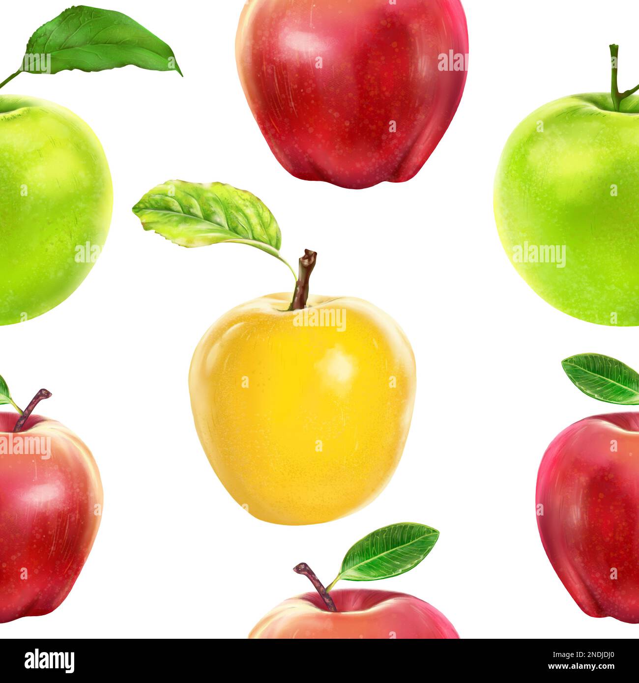 Illustration realism seamless pattern fruit apple of different colors on a white isolated ...