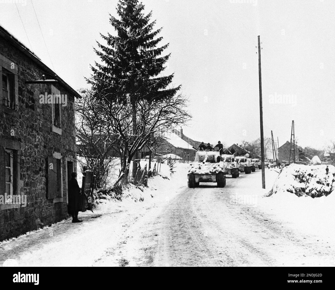 U.S. tanks snow-camouflaged Sherman tanks of an armored division of the ...