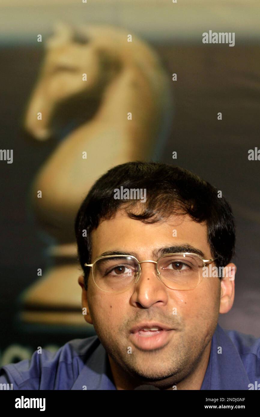 World Chess Champion Viswanathan Anand speaks at a press conference ...