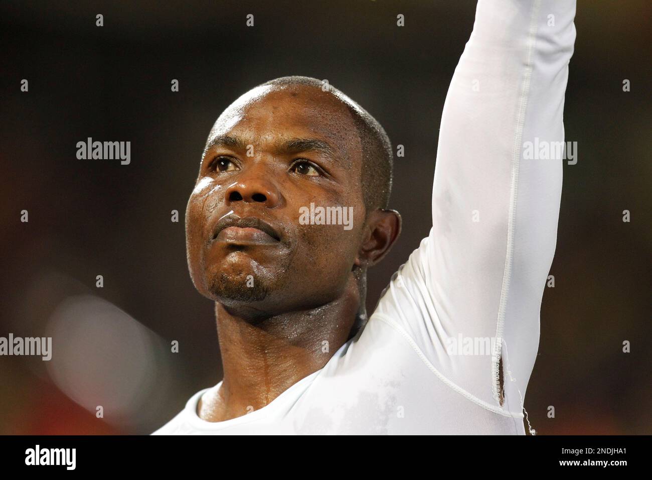 Ghana goalkeeper Daniel Agyei gestures to the public after the World ...