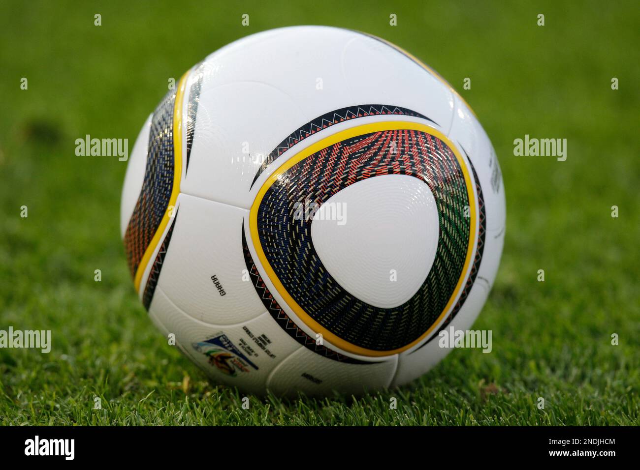 The official Jabulani football is seen on the pitch during the World ...