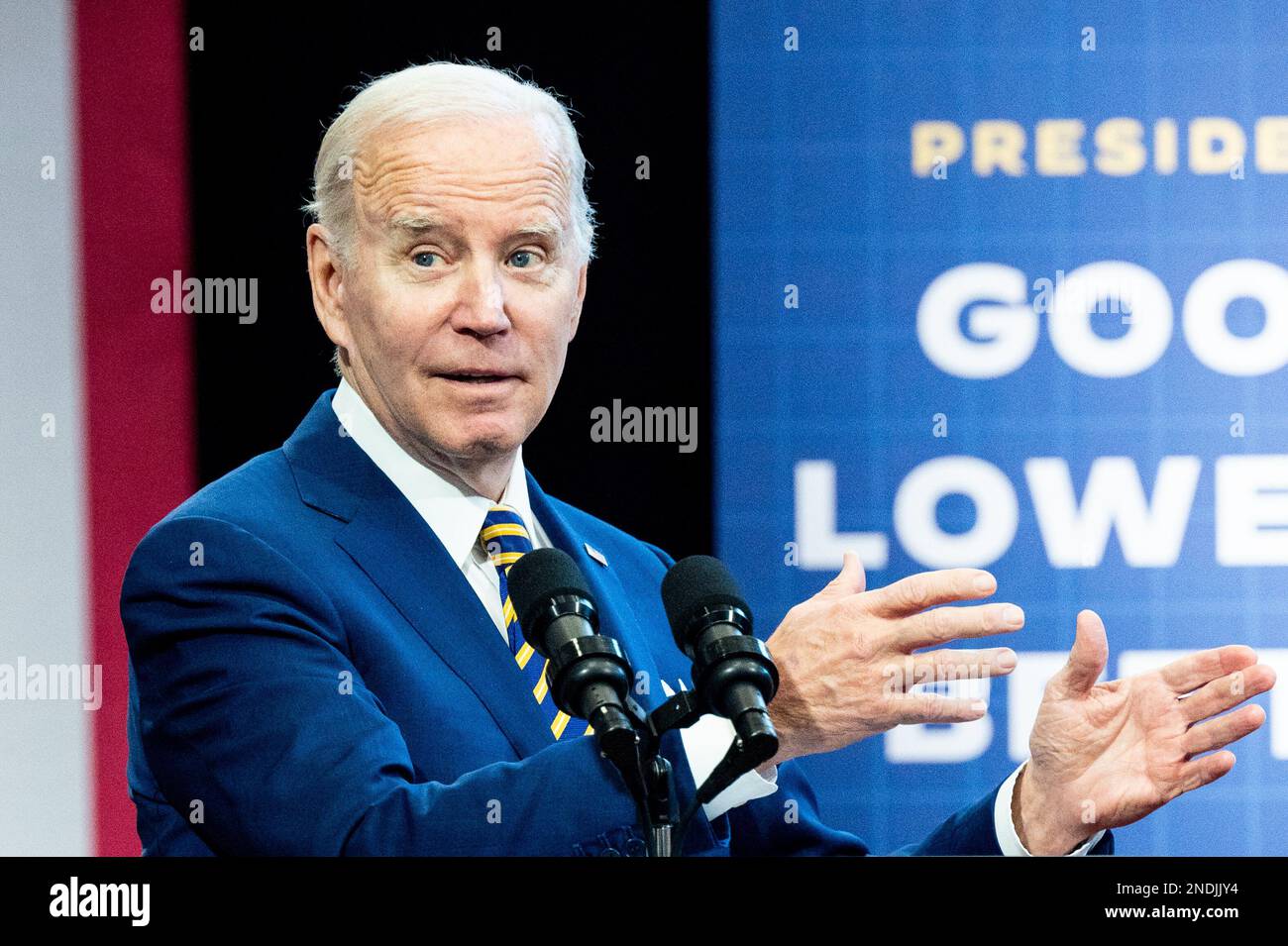President Joe Biden speaking about the economy at IBEW Local 26 in ...