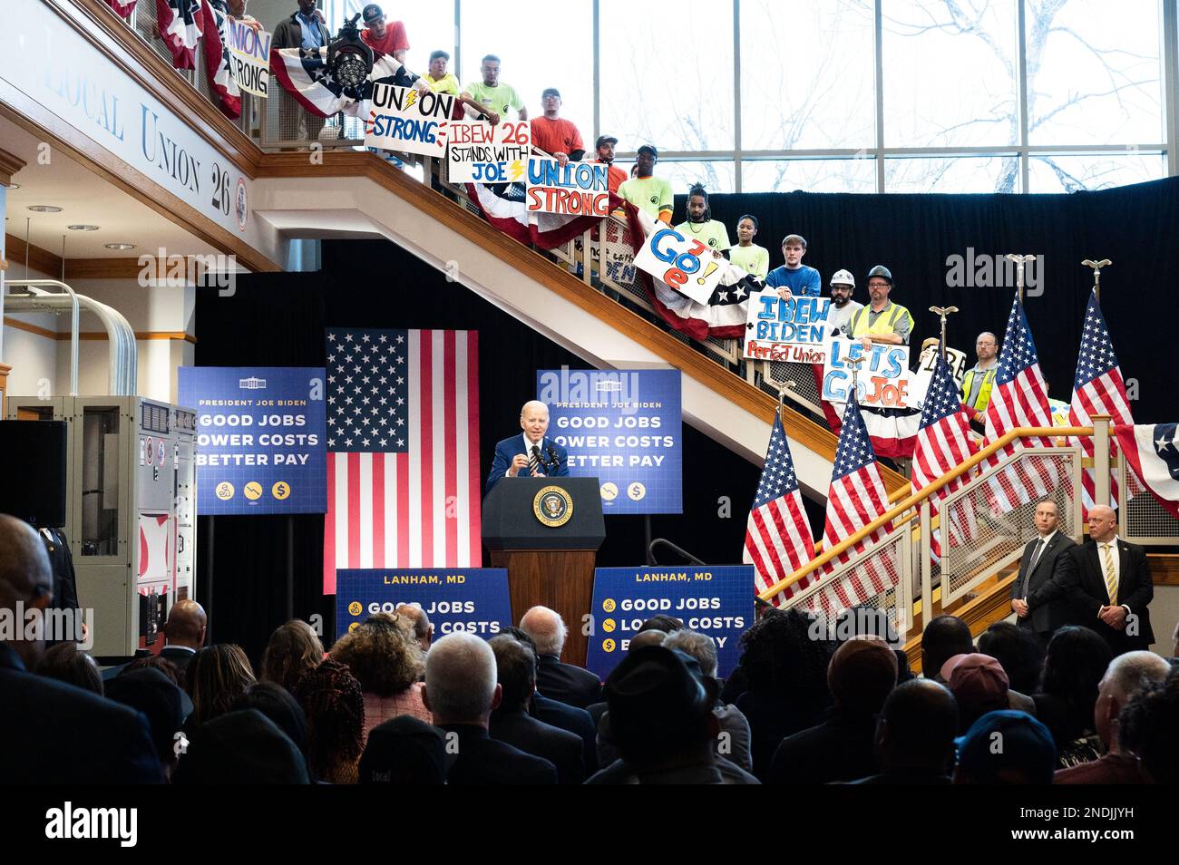 Lanham, United States. 15th Feb, 2023. President Joe Biden speaking ...