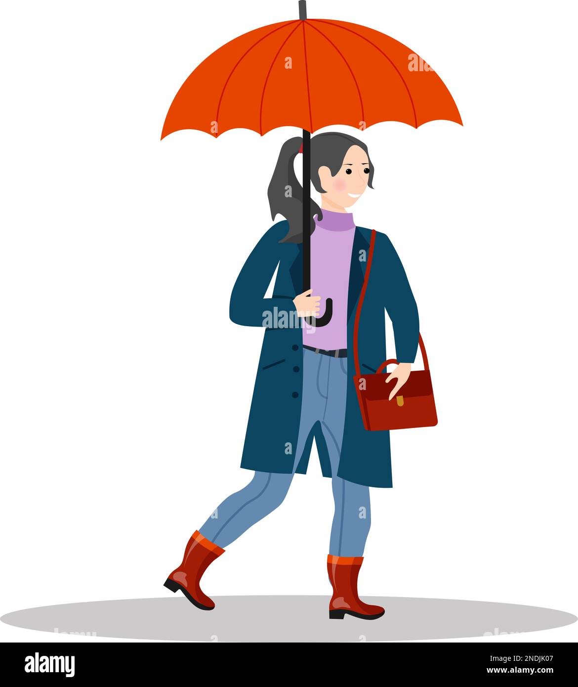 Girl with an umbrella. Walking in rainy weather Stock Vector Image ...