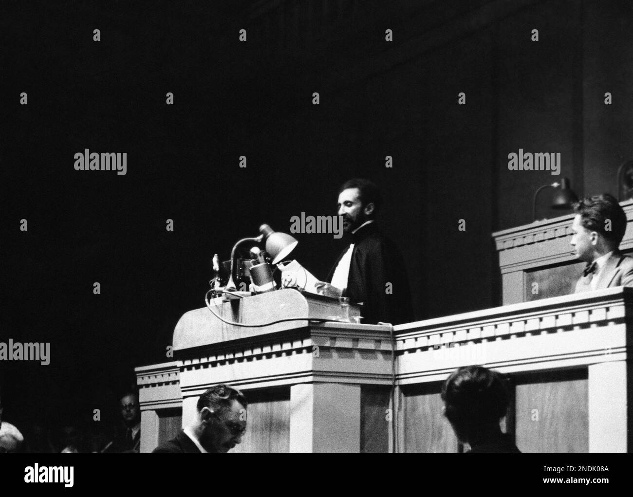 Haile Selassie, exiled Emperor of Abyssinia seen on the platform at the ...