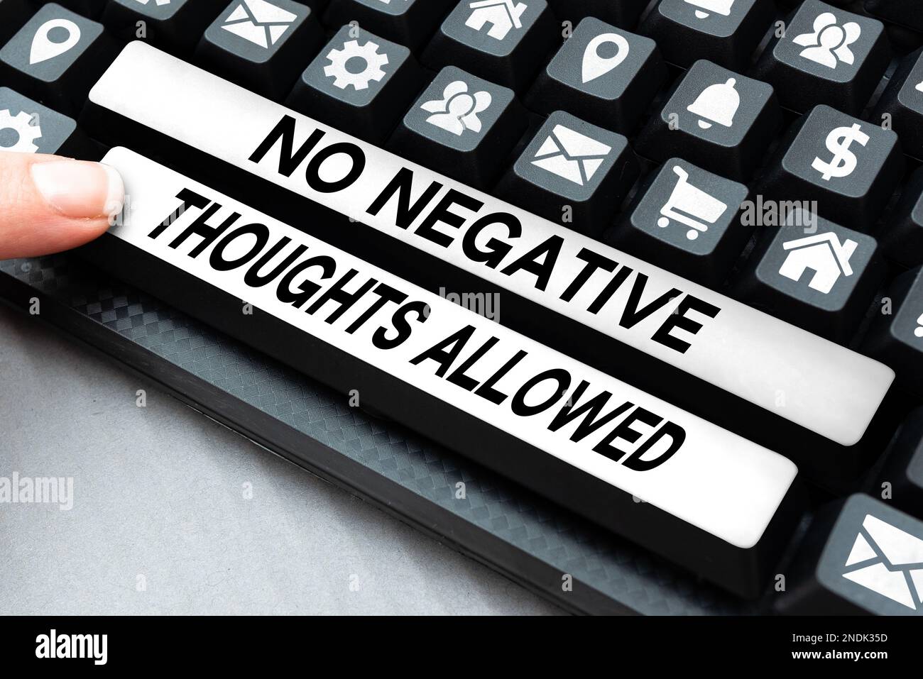Hand writing sign No Negative Thoughts Allowed. Business showcase ...
