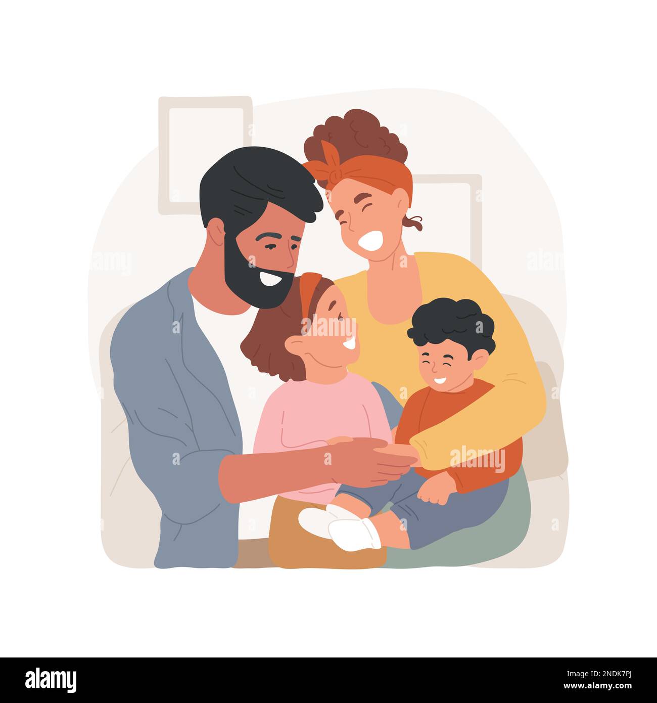Family hugs isolated cartoon vector illustration. Parents hugging two ...