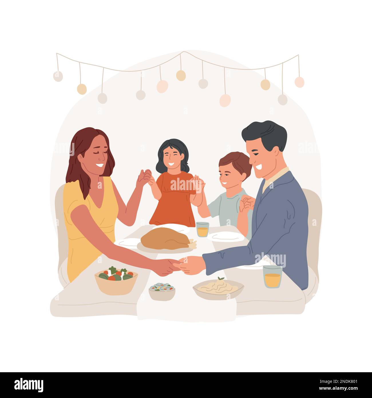 Family prayer isolated cartoon vector illustration. Family dinner ...