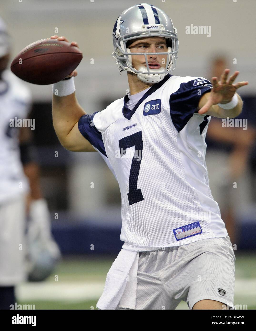 Dallas Cowboys quarterback Stephen McGee (7) looks down field before ...