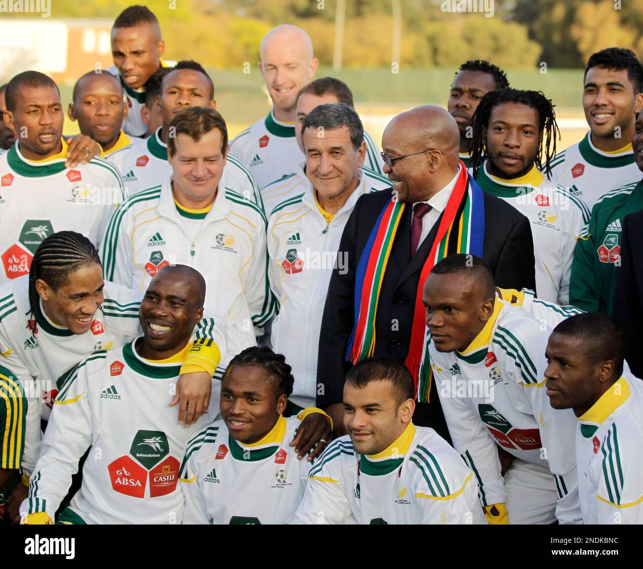 South African President Jacob Zuma, center right, visits Bafana Bafana ...