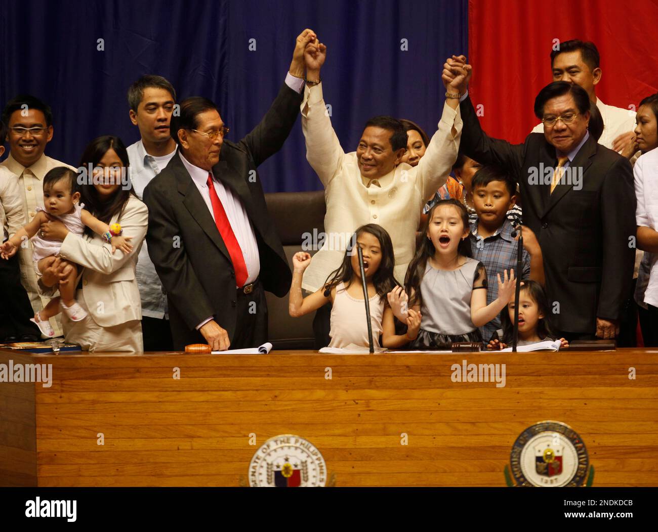 Philippine Vice President-elect Jejomar Binay, center, is jointly ...