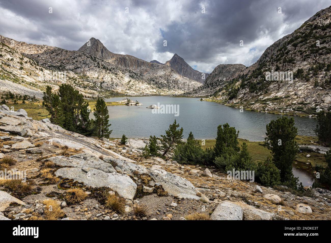 The view of Evolution Lake along the Pacific Crest Trail on a stormy ...